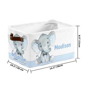 Deven Elephant Blue Personalized Large Storage Baskets for Organizing Shelves with Handle,Closet Decorative Storage Bins for Toy, Bathroom,Nursery,Home 1 Pack