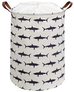 sanjiaofen kids laundry hamper,canvas shark hamper collapsible boys storage basket waterproof toy organizer bin for room decor,bedroom, toys bins,clothes hamper(sharks)