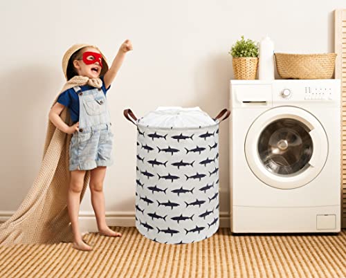 Sanjiaofen Kids Laundry Hamper,Canvas Shark Hamper Collapsible Boys Storage Basket Waterproof Toy Organizer Bin for Room Decor,Bedroom, Toys Bins,Clothes Hamper(Sharks)