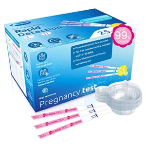 pregnancy tests with cup, 25 bulk pregnancy test strips for home detection, over 99% accuracy, individually wrapped fertility tests, extra-wide 5mm hcg test kit comfortable grip, pruebas de embarazo