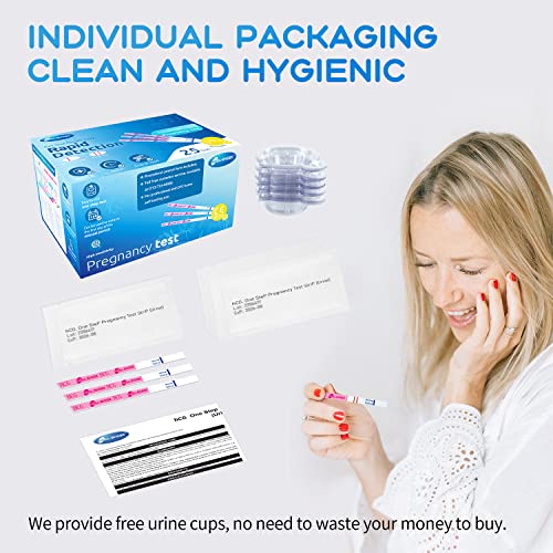 Pregnancy Tests with Cup, 25 Bulk Pregnancy Test Strips for Home Detection, Over 99% Accuracy, Individually Wrapped Fertility Tests, Extra-Wide 5mm HCG Test Kit Comfortable Grip, Pruebas De Embarazo