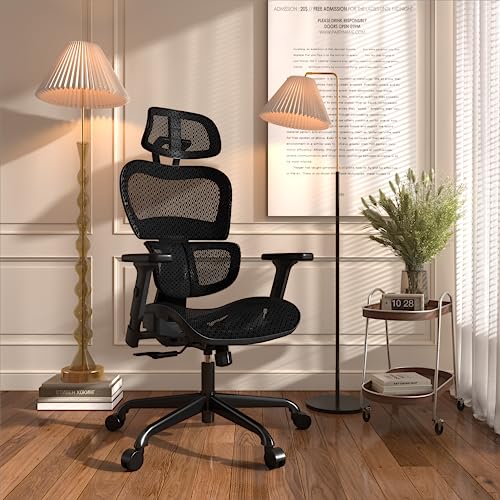 SUNNOW Ergonomic Mesh Chair with 3D Lumbar Support, Adjustable Headrest & Sliding Armrest, Swivel Executive Computer High Gaming Chairs for Home Office Work