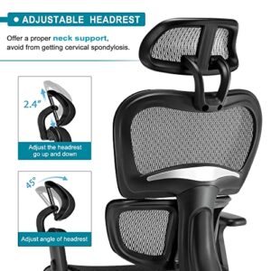 SUNNOW Ergonomic Mesh Chair with 3D Lumbar Support, Adjustable Headrest & Sliding Armrest, Swivel Executive Computer High Gaming Chairs for Home Office Work