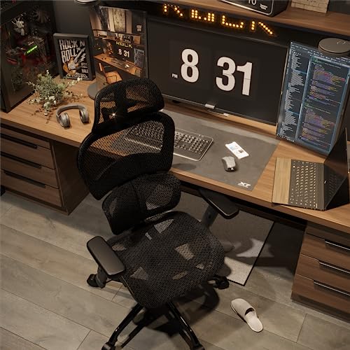 SUNNOW Ergonomic Mesh Chair with 3D Lumbar Support, Adjustable Headrest & Sliding Armrest, Swivel Executive Computer High Gaming Chairs for Home Office Work