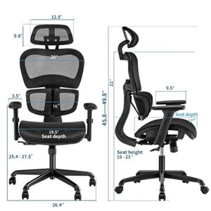 SUNNOW Ergonomic Mesh Chair with 3D Lumbar Support, Adjustable Headrest & Sliding Armrest, Swivel Executive Computer High Gaming Chairs for Home Office Work