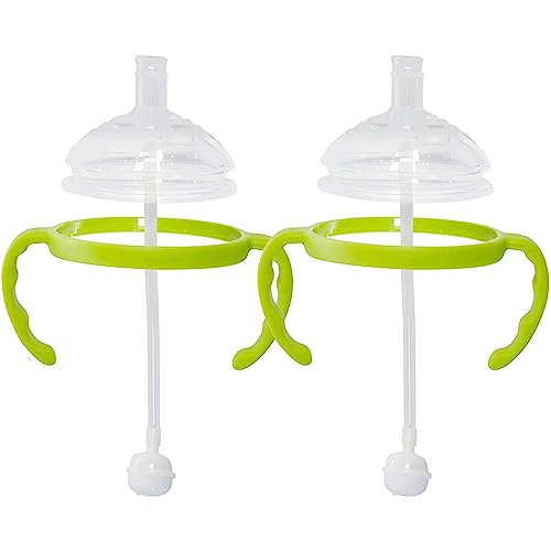 Straw Transition Cup Kit for Comotomo Baby Bottles | Conversion Kit Fits 5 Ounce and 8 Ounce Bottles | Soft, Silicone Straw Top Bottle Nipple & Weighted Straw to Help Baby Transition | 2 Pack (Green)