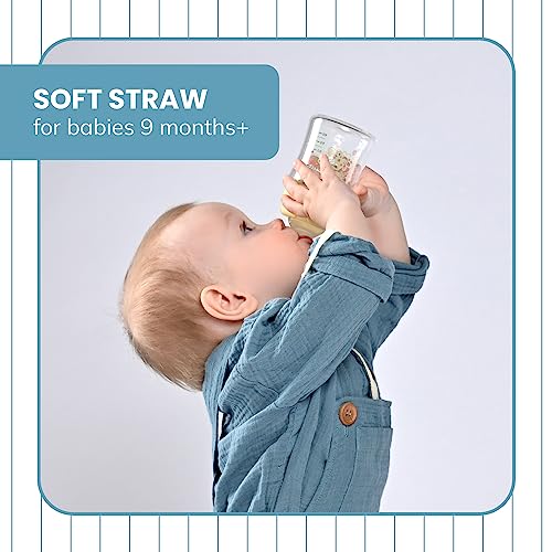 Straw Transition Cup Kit for Comotomo Baby Bottles | Conversion Kit Fits 5 Ounce and 8 Ounce Bottles | Soft, Silicone Straw Top Bottle Nipple & Weighted Straw to Help Baby Transition | 2 Pack (Green)