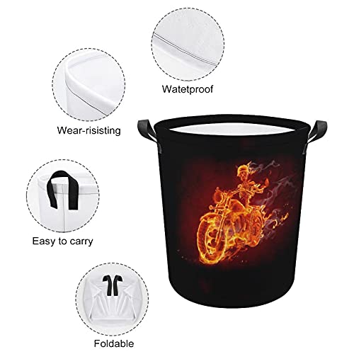 Burning Skeleton Riding Motorcycle Oxford Cloth Laundry Basket with Handles Storage Basket for Toy Organizer Kids Room Nursery Hamper Bathroom