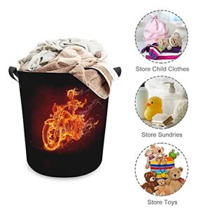 Burning Skeleton Riding Motorcycle Oxford Cloth Laundry Basket with Handles Storage Basket for Toy Organizer Kids Room Nursery Hamper Bathroom