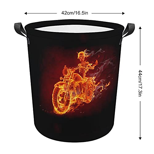 Burning Skeleton Riding Motorcycle Oxford Cloth Laundry Basket with Handles Storage Basket for Toy Organizer Kids Room Nursery Hamper Bathroom