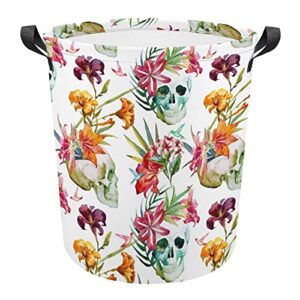 skull with flowers oxford cloth laundry basket with handles storage basket for toy organizer kids room nursery hamper bathroom