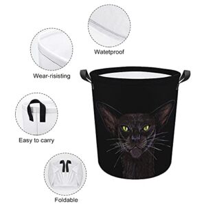 Black Cat Face Oxford Cloth Laundry Basket with Handles Storage Basket for Toy Organizer Kids Room Nursery Hamper Bathroom