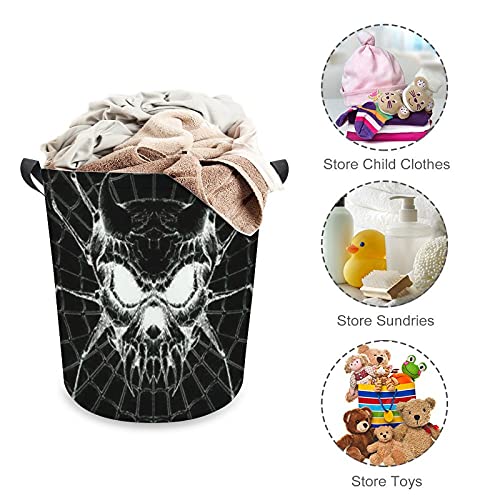 Spider Webs Skull Art Oxford Cloth Laundry Basket with Handles Storage Basket for Toy Organizer Kids Room Nursery Hamper Bathroom