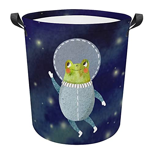 Cheerful Frog Astronaut Oxford Cloth Laundry Basket with Handles Storage Basket for Toy Organizer Kids Room Nursery Hamper Bathroom