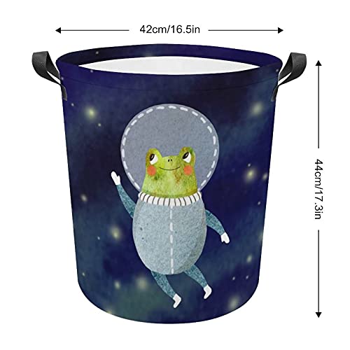 Cheerful Frog Astronaut Oxford Cloth Laundry Basket with Handles Storage Basket for Toy Organizer Kids Room Nursery Hamper Bathroom