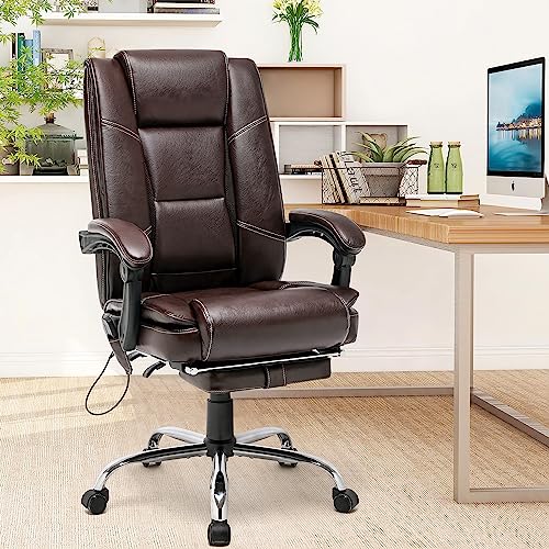 HOMREST Executive Office Chair, Ergonomic High Back Cushion Lumbar Back Support, Computer Desk Chair, Reclining Office Chair with Foot Rest, Padded Armrest, Adjustable Height, Massage and Heated