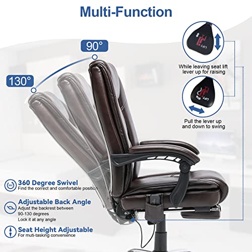 HOMREST Executive Office Chair, Ergonomic High Back Cushion Lumbar Back Support, Computer Desk Chair, Reclining Office Chair with Foot Rest, Padded Armrest, Adjustable Height, Massage and Heated