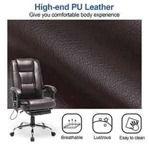 HOMREST Executive Office Chair, Ergonomic High Back Cushion Lumbar Back Support, Computer Desk Chair, Reclining Office Chair with Foot Rest, Padded Armrest, Adjustable Height, Massage and Heated