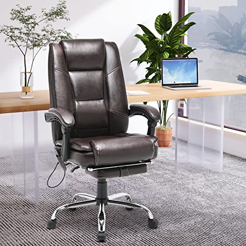 HOMREST Executive Office Chair, Ergonomic High Back Cushion Lumbar Back Support, Computer Desk Chair, Reclining Office Chair with Foot Rest, Padded Armrest, Adjustable Height, Massage and Heated