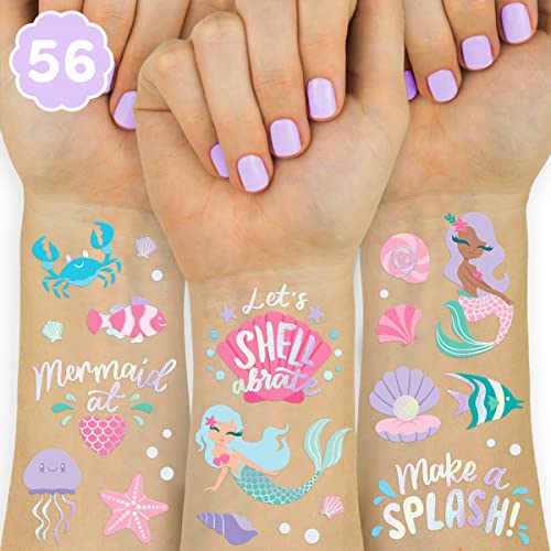 xo, Fetti Under The Sea Mermaid Temporary Tattoos - 56 Glitter styles | Birthday Party Supplies, Sea Creatures Favors, Ocean Animal, Underwater Arts and Crafts