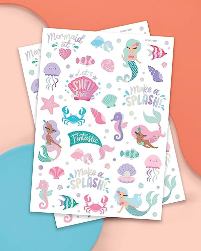 xo, Fetti Under The Sea Mermaid Temporary Tattoos - 56 Glitter styles | Birthday Party Supplies, Sea Creatures Favors, Ocean Animal, Underwater Arts and Crafts