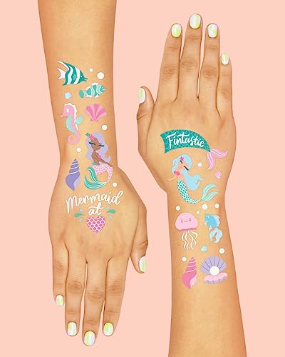 xo, Fetti Under The Sea Mermaid Temporary Tattoos - 56 Glitter styles | Birthday Party Supplies, Sea Creatures Favors, Ocean Animal, Underwater Arts and Crafts