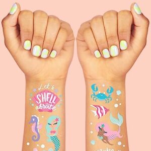 xo, Fetti Under The Sea Mermaid Temporary Tattoos - 56 Glitter styles | Birthday Party Supplies, Sea Creatures Favors, Ocean Animal, Underwater Arts and Crafts