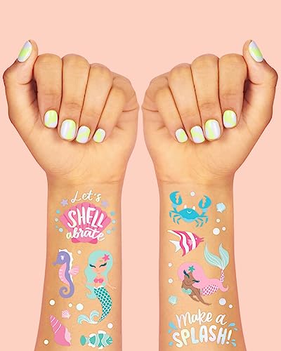 xo, Fetti Under The Sea Mermaid Temporary Tattoos - 56 Glitter styles | Birthday Party Supplies, Sea Creatures Favors, Ocean Animal, Underwater Arts and Crafts