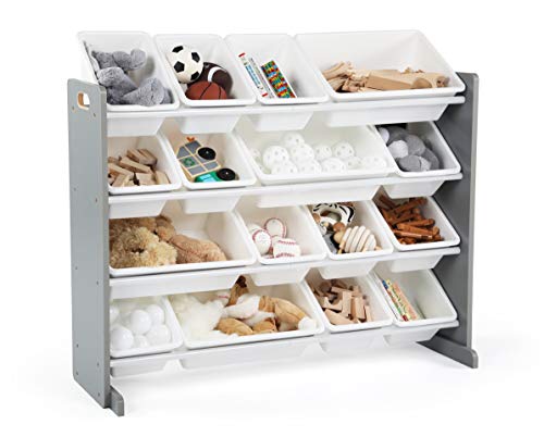 Humble Crew Kids Toy Organizer with 9 Storage Fabric Bins, Grey & Supersized Wood Toy Storage Organizer, Extra Large, Grey/White