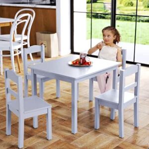 Humble Crew, White Kids Wood Table and 4 Chairs Set & Extra-Large Toy Organizer, 16 Storage Bins, White/White