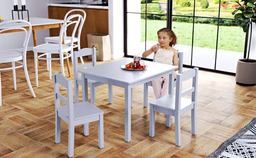 Humble Crew, White Kids Wood Table and 4 Chairs Set & Extra-Large Toy Organizer, 16 Storage Bins, White/White