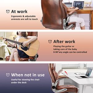 REFICCER Executive Home Office Chairs, Ergonomic High Back Swivel Computer Desk Chairs with Flip up Arms and Height Adjustment, Office Task Desk Chair Swivel Home Comfort Chairs (9301 Brown)