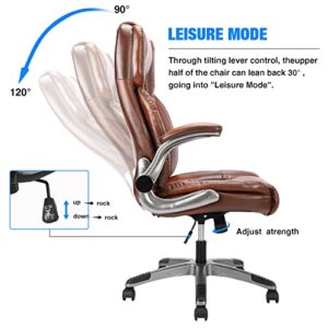 REFICCER Executive Home Office Chairs, Ergonomic High Back Swivel Computer Desk Chairs with Flip up Arms and Height Adjustment, Office Task Desk Chair Swivel Home Comfort Chairs (9301 Brown)