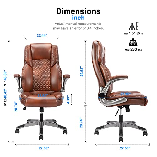 REFICCER Executive Home Office Chairs, Ergonomic High Back Swivel Computer Desk Chairs with Flip up Arms and Height Adjustment, Office Task Desk Chair Swivel Home Comfort Chairs (9301 Brown)