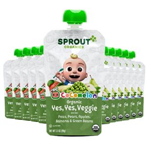 cocomelon sprout organic baby food, toddler pouches, yes, yes, veggie, fruits, grains, 3.5 oz(pack of 12)