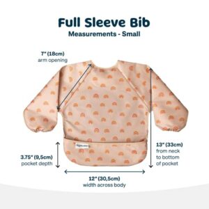 Tiny Twinkle Mess Proof Baby Bib, Cute Full Sleeve Bib Outfit, Waterproof Bibs for Toddlers, Machine Washable, Tug Proof Closure, Baby Smock for Eating, Long Sleeved (Boho Rainbow, Small 6-24 Months)