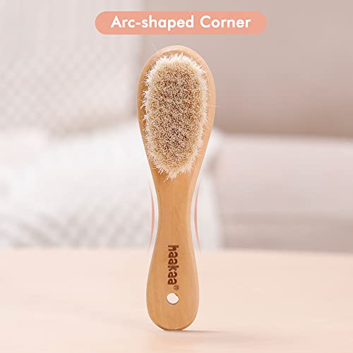 haakaa Baby Hair Brush and Comb Set for Newborns & Toddlers - Natural Soft Goat Bristles and Wooden Handle, Gently Grooms Baby's Hair, Ideal for Cradle Cap, Perfect Baby Gift, 2pk