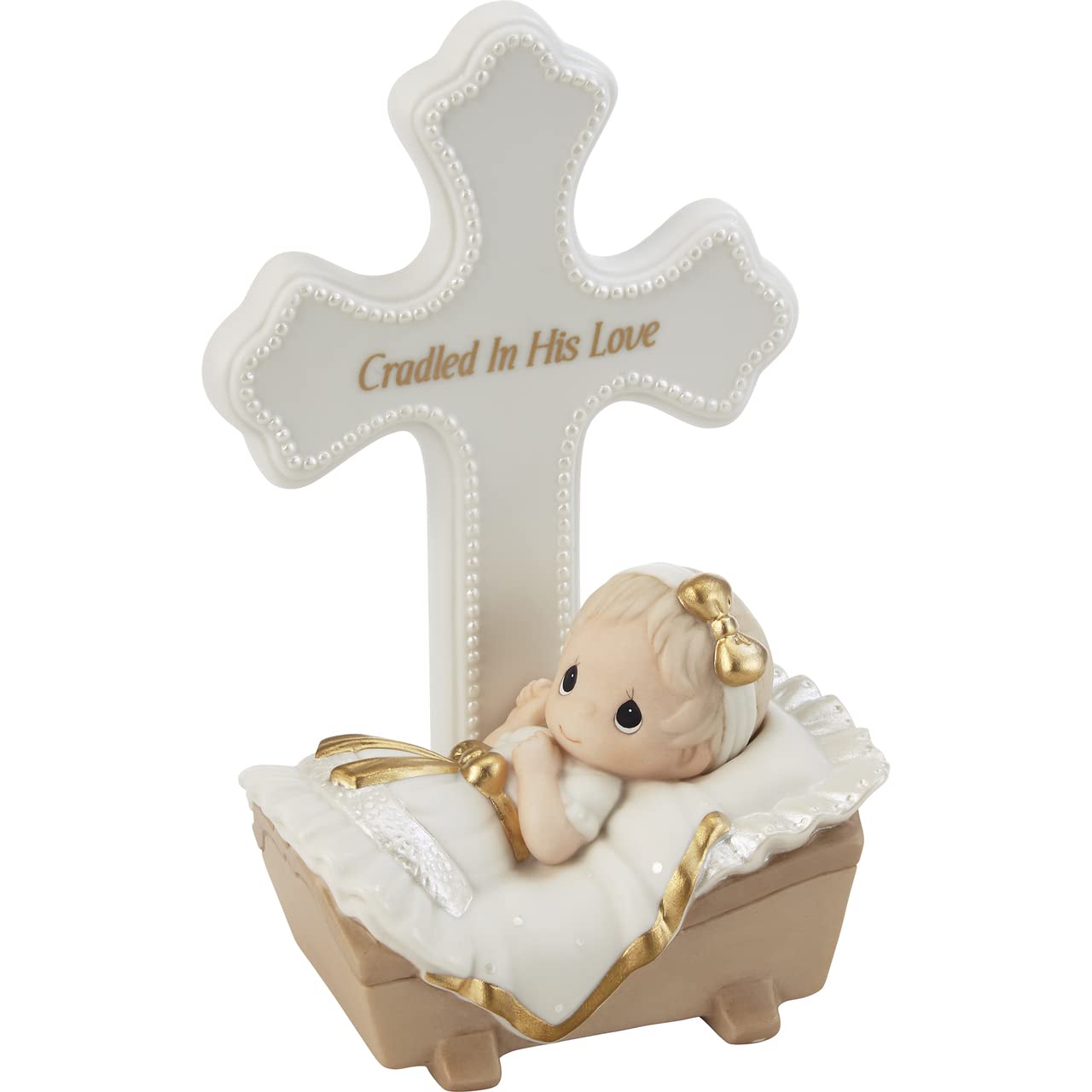 Baby In Cradle Baptism Cross - Girl