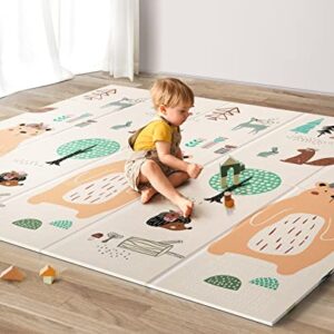 UANLAUO Foldable Baby Play Mat, Extra Large Waterproof Activity Playmats for Babies,Toddlers, Infants, Play & Tummy Time, Foam Baby Mat for Floor with Travel Bag (Bear(79x71x0.4inch))