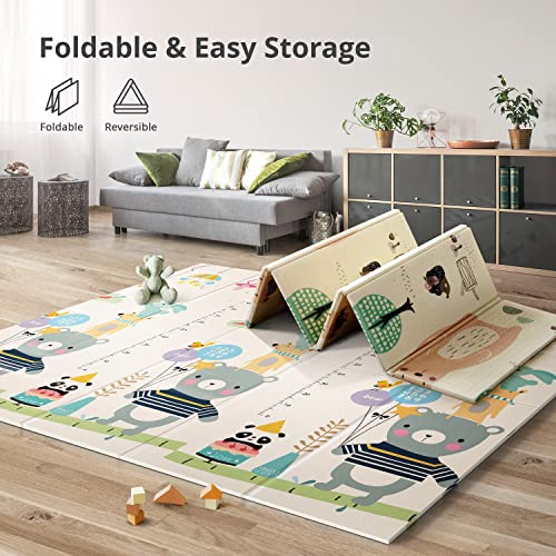 UANLAUO Foldable Baby Play Mat, Extra Large Waterproof Activity Playmats for Babies,Toddlers, Infants, Play & Tummy Time, Foam Baby Mat for Floor with Travel Bag (Bear(79x71x0.4inch))