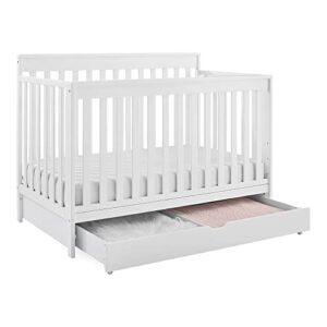 Delta Children Mercer 6-in-1 Convertible Crib with Storage Trundle + Simmons Kids SlumberTime Naturally 2-Stage Premium Foam Crib & Toddler Mattress - GREENGUARD Certified [Bundle], Bianca White