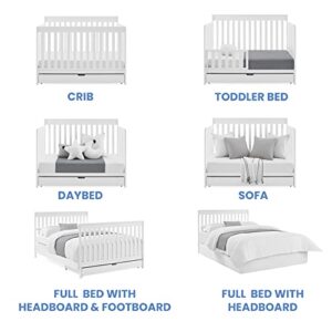 Delta Children Mercer 6-in-1 Convertible Crib with Storage Trundle + Simmons Kids SlumberTime Naturally 2-Stage Premium Foam Crib & Toddler Mattress - GREENGUARD Certified [Bundle], Bianca White