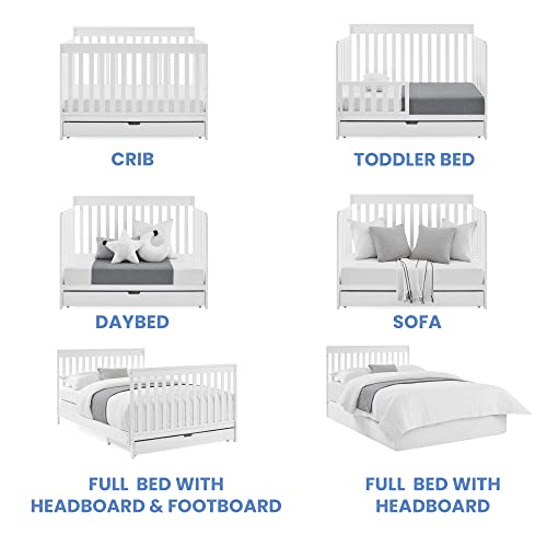 Delta Children Mercer 6-in-1 Convertible Crib with Storage Trundle + Simmons Kids SlumberTime Naturally 2-Stage Premium Foam Crib & Toddler Mattress - GREENGUARD Certified [Bundle], Bianca White