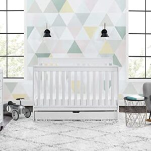 Delta Children Mercer 6-in-1 Convertible Crib with Storage Trundle + Simmons Kids SlumberTime Naturally 2-Stage Premium Foam Crib & Toddler Mattress - GREENGUARD Certified [Bundle], Bianca White