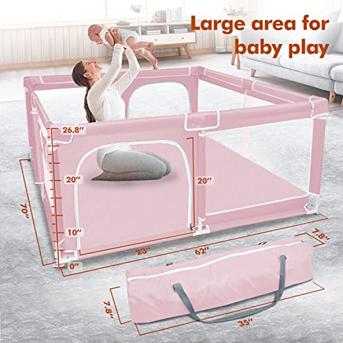 Upgraded Version Baby Playpen,29 ft² Extra Large Kids Play Yard with gate, Anti-Slip Anti-Collision Child Activity Children Fence ,Sturdy and Safety Indoor Outdoor Play Area for Toddlers (Pink)