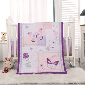 wowelife baby girl nursery bedding set butterfly, premium purple crib bedding set, baby girl crib bed set breathable and soft for girl