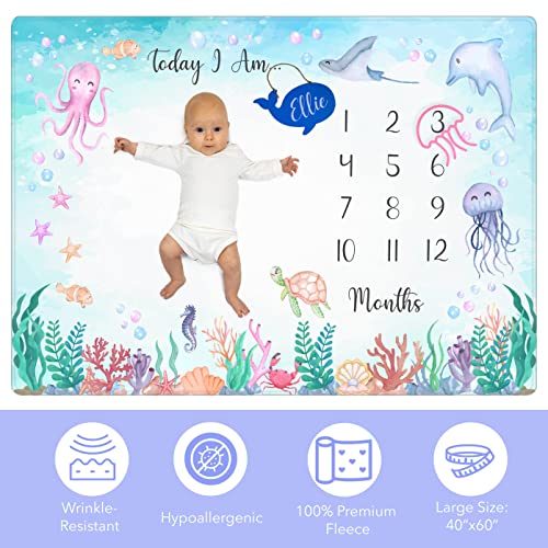 Baby Monthly Milestone Blanket Boy and Girl - Extra Soft Fleece Blanket for Baby Shower - Milestone Blanket Baby Boy and Girl Nursery Decor - Capture Baby Growth - with Whale Chalkboard + 2 Frames