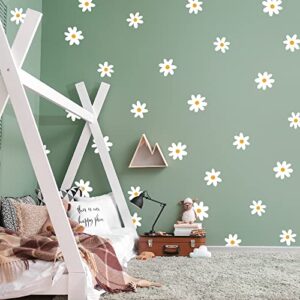 A Room with Flower Vinyl Daisy Wall Decals, Peel and Stick Floral Stickers for Nursery, Kids Bedroom Livingroom Home Wall Art Decor-White