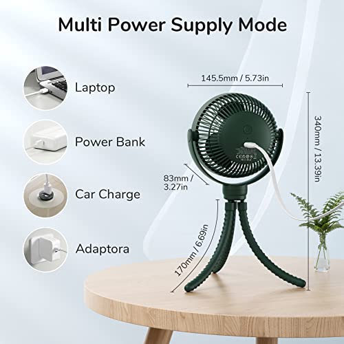 JISULIFE Stroller Fan, Baby Fan 4000mAh Battery Operated, Fan for Stroller with 4 Speeds, Stroller Fan Rechargeable 720°Rotatable, Stroller Fan Clip on for Baby Carseat/Crib/Golf Cart/Treadmill -Green