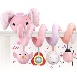 jericetoy baby car seat toys stroller toys crib toys infant activity spiral plush toys hanging stroller toys for baby car seat stroller bar crib bassinet mobile with music squeaker rattles (elephant)